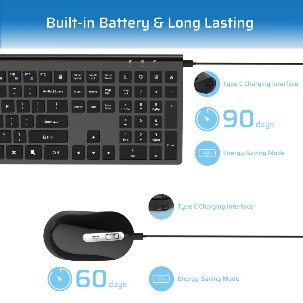 CREATMOR Rechargeable Wireless Keyboard and Mouse Combo,Ergonomic Full ...