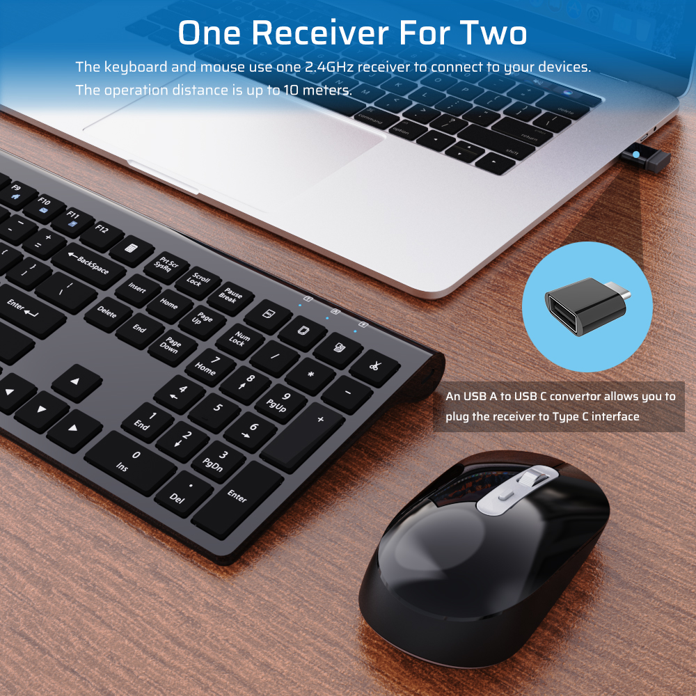 CREATMOR Rechargeable Wireless Keyboard and Mouse Combo,Ergonomic Full ...