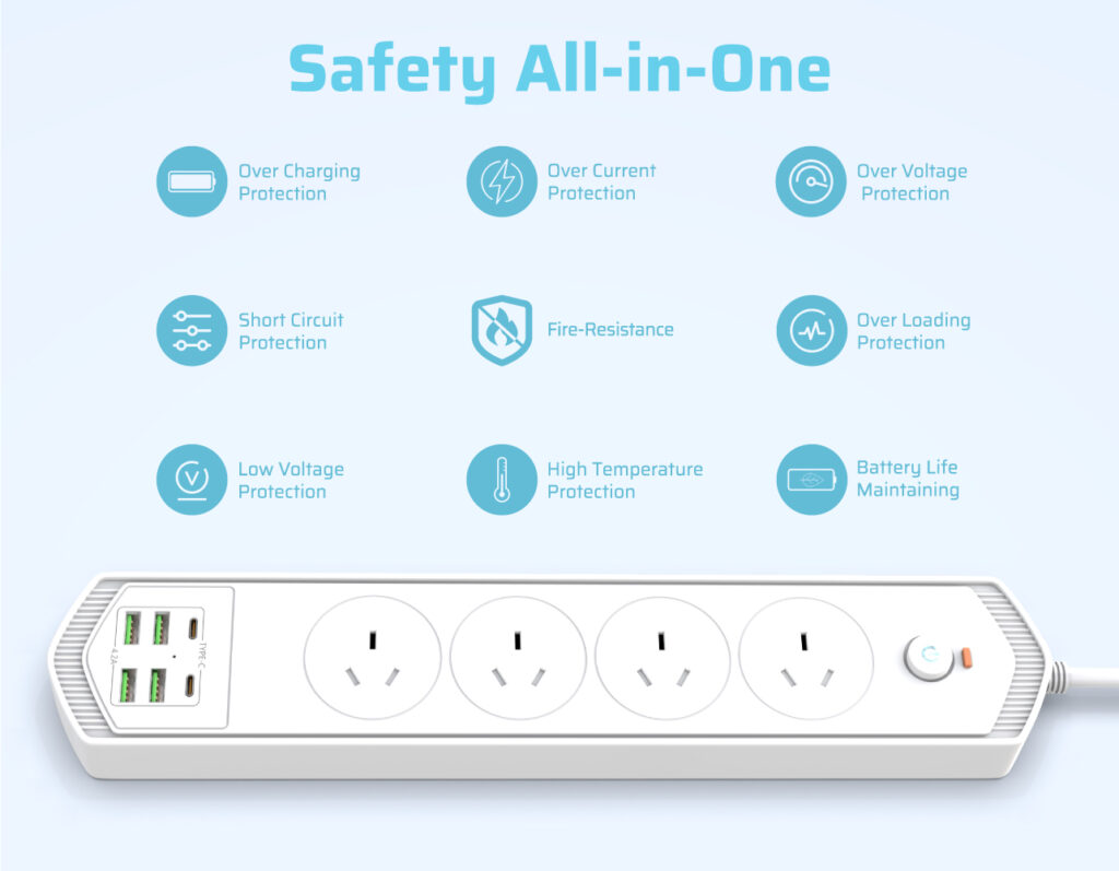 Power Board Surge Protector 3000W/3M Meter Extension Cord 4 Widely ...